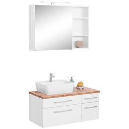 Badmöbel-Set Welltime "Davos", weiß, Becken links, Kastenmöbel-Sets, Breite 50 cm, mit eckigem Waschbecken