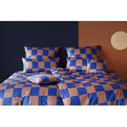 Bettwäsche Elegante "Plenty", kobalt, mousse, B/L: 155cm x 220cm, 1 Stk., 1 Stk., Mako-Satin, B/L: 80cm x 80cm, 2 Stk., Mako-Satin, Obermaterial: 100% Baumwolle, Bettwäsche, angenehmes Hautgefühl