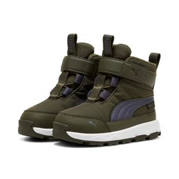 Winterboots Puma "EVOLVE BOOT PURETEX AC+INF", Jungen, Gr. 24, grün (schwarz olive, galactic gray, Puma weiß), Textil, unifarben, Schuhe, Snowboots, Winterstiefel, Winterschuhe, für Kinder, wasserdicht