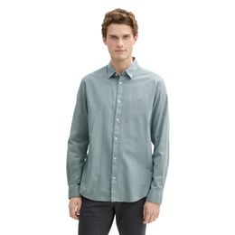 Langarmhemd Tom Tailor, Herren, Gr. XL, N-Gr, grau (grau mint), Obermaterial: 100% Baumwolle, unifarben, regular fit Po-bedeckend, Manschette, Hemden, mit Logo Stickerei