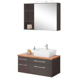 Badmöbel-Set Welltime "Davos", grau (grafit, grau), Becken rechts, Kastenmöbel-Sets, Breite 50 cm, mit eckigem Waschbecken