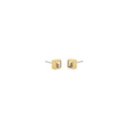 Paar Ohrstecker Lacoste "CK ESSENTIAL LINKS", gelbgoldfarben, edelstahlfarben, kristallweiß, kristallweiß, Ohrringe, Damen, Edelstahl, mit Preciosa Crystal