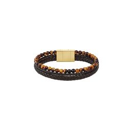 Lederarmband BOSS "SPHERE MIXED", gelbgoldfarben, braun, braun, Armbänder, Damen, 19cm, Edelstahl Leder, Edelstahl, Leder, mit Onyx oder Tigerauge