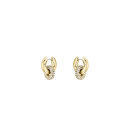 Paar Creolen BOSS "LIVE PRECIOUS", gelbgoldfarben, edelstahlfarben, kristallweiß, kristallweiß, Ohrringe, Damen, Edelstahl, mit Preciosa Crystal - Einhänger abnehmbar