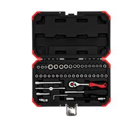 Gedore RED R45603102 Steckschlüsselsatz aus Chrom-Vanadium-Stahl mit Umschaltknarre, Ratsche, Steckschlüssel und Bitsatz (46-tlg., 1/4), 3300052)
