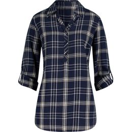 CR&Eacute;ATION L Damen Flanellbluse mit krempelbaren &Auml;rmeln marine-wei&szlig;-kariert Gr&ouml;&szlig;e 40