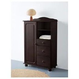 Highboard Home Affaire "Mette", braun (dunkelbraun), B:80cm H:125cm T:34cm, FSC-zertifiziertes Massivholz, Sideboards, Stauraumschrank mit 3 Schubladen und verstellbaren Einlegeböden