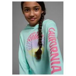 Kapuzenshirt Kidsworld "Langarmshirt mit &Auml;rmelprint", M&auml;dchen, Gr. 176/182, gr&uuml;n (mint), Interlock, Obermaterial: 100% Baumwolle, bedruckt, gerade taillenbedeckt, B&uuml;ndchen, Shirts Kapuzenshirt, Langarm, gerade Passform, mit coolem Aufdruck