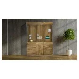 Vitrine Home Affaire "Laima", braun (eiche), B:140cm H:184cm T:38cm, Holz teilmassiv, Schränke, Breite 140 cm, teilmassiv, mit Glastüren