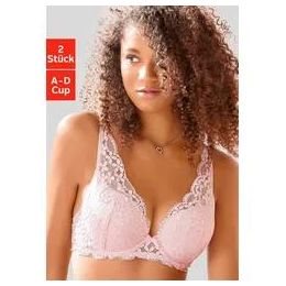 Push-up-BH Petite Fleur, Damen, Gr. 90, Cup C, rosa (rosenholz, ros&eacute;), Spitze, Obermaterial: 60% Polyamid, 35% Polyester, 5% Elasthan, BHs Push-up-BH, in High Apex Schnittform, Dessous