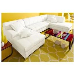 Wohnlandschaft DOMO collection "Turah moderne Steppung, incl. Zierkissen, auch in Leder", beige (keramik), B:297cm H:75cm T:82cm, Microfaser PRIMABELLE (100% Polyester);Struktur ( 85% Polyester, 15% Acryl);NaturLEDER (Echtes Rindsleder);Kunstleder SOFTLUX/Struktur ( 100% Polyester);Zierkissen: wie Oberstoff, Sofas, wahlweise mit Bettfunktion, B/T/H: 297/82/75 cm, U-Form