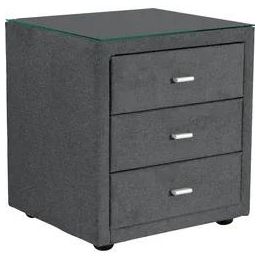 Nachttisch Alina "Elsa", grau (dunkelgrau gcp 129), B:50cm H:55cm T:45cm, Chenille GCP (100% Polyester), Tische, Nachttisch Kommode, mit Glasplatte
