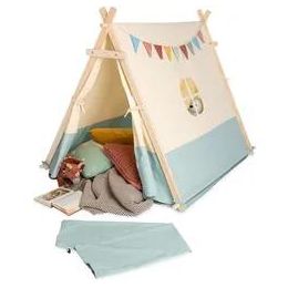 Spielzelt Pinolino "Yuma", beige (natur, blau), Spielzelte, KinderB:101cm H:106cm T:131cm, Baumwolle, Holz, Polyester, mit Zeltstangen aus Holz, B:101cm H:106cm T:131cm