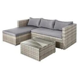 Gartenlounge-Set My Flair, beige (beige, grau, grau), B:202cm H:62,5cm T:77cm, Eisen, Glas, Polyrattan, Sitzmöbel-Sets, 1 Sofa, 1 Tisch