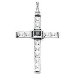 Kreuzanhänger "Kreuz, Pyramiden, Kugeloptik, Zirkonia schwarz, Silber 925", silber, Giorgio Martello MILANO, Schmuckanhänger, Herren, 6cm, Silber 925 (Sterlingsilber)