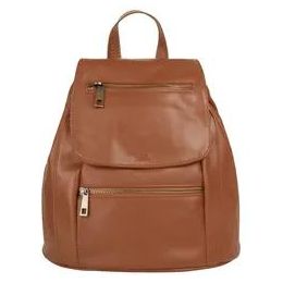 Cityrucksack Samantha Look, Gr. B/H/T: 24cm x 27cm x 11cm, onesize, braun (cognac), Leder, Rindsleder, beschichtet, leicht glänzend, Rucksäcke, echt Leder, Made in Italy