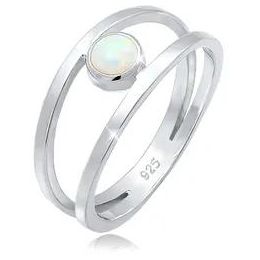 Fingerring Elli "Bandring Zweireihig Synthetischer Opal Weiß 925 Sterling Silber" Gr. 56, silber, Fingerringe, Damen, 56mm,mit Steinen, Silber 925 (Sterlingsilber), 3mm