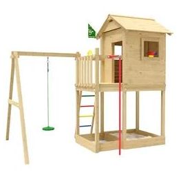 Spielturm Jungle Gym "Firehouse", braun (grün), Spieltürme, KinderB:342cm H:310cm T:257cm, Holzwerkstoff, Spielanlage mit Schaukel und Feuerwehrstange, B:342cm H:310cm T:257cm