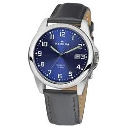 Quarzuhr Atrium, schwarz (schwarz, nachtblau), Armbanduhren, Damen, Armbanduhr, Herrenuhr, Damenuhr, Datum, Lederarmband