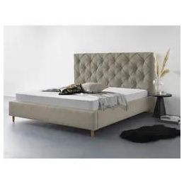 Polsterbett LEONIQUE "Louanne", braun (latte), B:198cm H:131cm L:221cm, Betten, mit schöner Knopfheftung im Rückenteil, inkl. Bettkasten