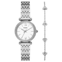 Quarzuhr Fossil "CARLIE MINI", silber (silberfarben, silberfarben), Armbanduhren, Damen, Armbanduhr, Damenuhr, ideal auch als Geschenk, Edelstahlarmband