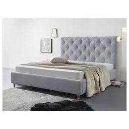 Polsterbett LEONIQUE "Louanne", silber, B:198cm H:131cm L:221cm, Betten, mit schöner Knopfheftung im Rückenteil, inkl. Bettkasten