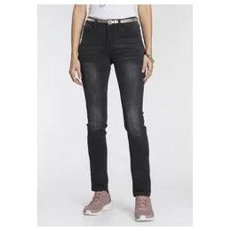 Relax-fit-Jeans Kangaroos "RELAX-FIT HIGH WAIST", Damen, Gr. 46, N-Gr, schwarz (schwarz used), Denim/Jeans, Obermaterial: 67% Baumwolle, 32% Polyester (REPREVE), 1% Elasthan, Abriebeffekte, vintage, Basic, relaxed fit knöchelfrei, Jeans, knöchelfreie Schnittform, krempelbare Beinabschlüsse