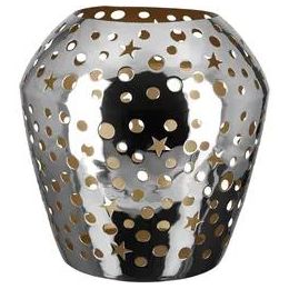 Windlicht Fink "SHEILA, mit kreis- und sternenförmigen Cut-Outs", silber (silberfarben), H:36cm Ø:36cm, Eisen, Glas, Kerzenhalter, silberfarben, aus Eisen - vernickelt