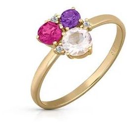 Fingerring OROLINO "Gold 585 mit Rosaquartz Amethyst Rhodolith Brillant" Gr. 18,5, gelb, Fingerringe, Damen, 058 (18,5), Gold
