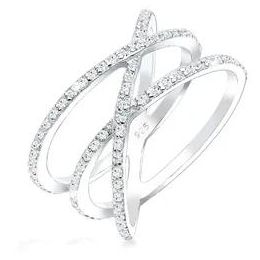 Fingerring Elli "Verschlungen Kristalle 925 Silber" Gr. 54, weiß, Fingerringe, Damen, 54mm,mit Steinen, Silber 925 (Sterlingsilber), 12mm