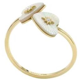 Fingerring Fossil "Schmuck Geschenk Edelstahl Ring Radiant Love Heart" Gr. 56, weiß (gelbgoldfarben, kristallweiß, perlmuttfarben), Fingerringe, Damen, 56, Edelstahl, mit Glasstein - mit Perlmutt