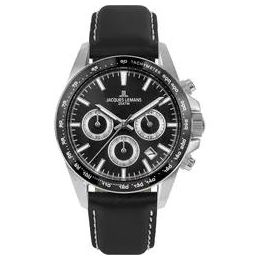 Chronograph Jacques Lemans "Liverpool", schwarz, Armbanduhren, Herren, Chronograph, Quarzuhr, Armbanduhr, Herrenuhr, Lederarmband, Datum