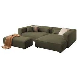 Ecksofa "PIARA XXL, L-Form, Schlaffunktion, Cord, Leinenoptik o. Strukturstoff", grün (khaki), B:288cm H:66cm T:198cm, 100% Polyester, LeGer Home by Lena Gercke, Sofas, Hocker stellbar zum Schlafsofa (Krokodilverbinder), tiefe Sitzfläche