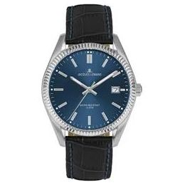 Quarzuhr Jacques Lemans "Derby", schwarz (schwarz, dunkelblau), Armbanduhren, Damen, Armbanduhr, Damenuhr, analog, Datum, Lederarmband