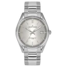 Quarzuhr Jacques Lemans "Derby", silber (silberfarben, silberfarben), Armbanduhren, Damen, Armbanduhr, Damenuhr, Datum, Leuchtzeiger, Edelstahlarmband