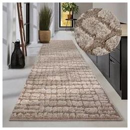 Designteppich ELLE DECORATION "Artistique", beige, B:80cm H:18mm L:240cm, Polyester, Teppiche, Hochflor, Shaggy, L&auml;ufer, weich, Langflor, modern, Hoch Tief Effekt