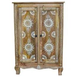 Highboard Home Affaire "Gullaba", braun (hellbraun), B:80cm H:120cm T:40cm, Sideboards, Kommode, Hand bemalt, Breite/Höhe 80/120 cm