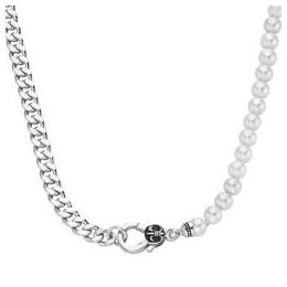 Collier "Panzerkette, schwarzer Achat oder Perle, Silber 925", weiß, Giorgio Martello MILANO, Halsketten, Herren, 55cm, Silber 925 (Sterlingsilber)