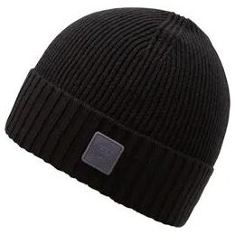 Strickmütze Chillouts "Enes Hat", Damen, schwarz, Rippstrick, Materialmix, unifarben, Mützen, mit dezentem Logo-Patch