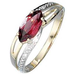 Diamantring Jobo Gr. 54, gelb (gelbgold 585), Fingerringe, Damen, 54, P1 = bei 10-facher Vergr&ouml;&szlig;erung erkennbare Einschl&uuml;sse, Diamanten Gelbgold 585, Diamanten, Gelbgold 585, Diamantring, 585 Gold bicolor mit Granat und 2 Diamanten