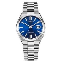 Automatikuhr Citizen "TSUYOSA 60h", silber (silberfarben, blau), Armbanduhren, Damen, Automatikuhr, Armbanduhr, Damenuhr, Herrenuhr, Edelstahlarmband, Saphirglas, Datum
