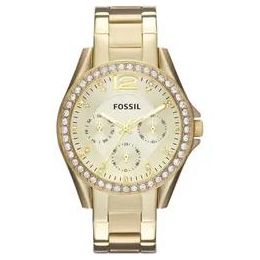 Multifunktionsuhr Fossil "RILEY", gold (goldfarben, champagnerfarben), Armbanduhren, Damen, Quarzuhr, Armbanduhr, Damenuhr, Datum, Edelstahlarmband, Glassteine