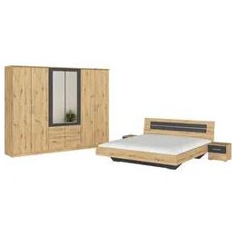 Schlafzimmer-Set Rauch "Komplettschlafzimmer Schlafzimmer BURANO mit Schrank in 3 Breiten", grau (eiche artisan, graumetallic), mit Schrank 6-trg. + ohne Matratze, B/H: 180cm x 200cm,mit Schrank 6-trg., Holzwerkstoff, Schlafzimmermöbel-Sets, Bett 180x200 cm und 2 Nachttischen MADE IN GERMANY