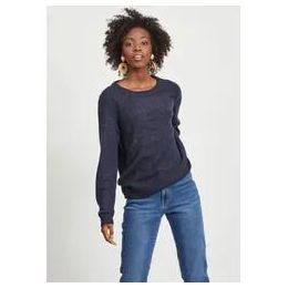 Rundhalspullover Vila "VIRIL-O-PULLI", Damen, Gr. S, blau (total eclypse), Feinstrick, Obermaterial: 50% Viskose, 27% Nylon, 23% Polyester, meliert, Basic, normal hüftlang, Rundhals, Bündchen, Pullover, Feinstrick mit feinen Strickdetails