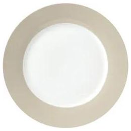 Dessertteller Van Well "Vario", grau (taupe, weiß), B:21cm H:6,5cm T:21cm Ø:20cm, Porzellan, Speiseteller, Porzellan, spülmaschinen- und mikrowellengeeignet, Ø 20 cm