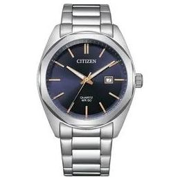 Quarzuhr Citizen, silber (silberfarben, blau), Armbanduhren, Damen, Armbanduhr, Damenuhr, Herrenuhr, Edelstahlarmband, analog, Tag