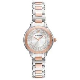 Quarzuhr Emporio Armani, gold (silberfarben, roségoldfarben), Armbanduhren, Damen, Armbanduhr, Damenuhr, Edelstahlarmband, analog, Glassteine