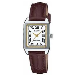 Quarzuhr, braun (dunkelbraun, silberfarben), Casio TIMELESS COLLECTION, Armbanduhren, Damen, Armbanduhr, Damenuhr, analog, Lederarmband