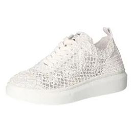Sneaker Mustang SHOES, Damen, Gr. 38, weiß, Lederimitat, Textil, Strukturmuster, Schuhe, Plateausneaker, Schnürschuh mit Keilabsatz