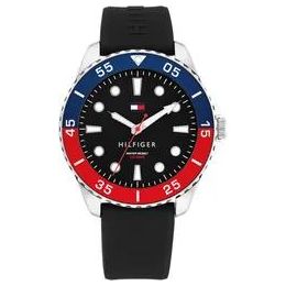 Quarzuhr Tommy Hilfiger "OCEANIC", schwarz (schwarz, schwarz), Armbanduhren, Herren, Armbanduhr, Herrenuhr, Silikonarmband, analog